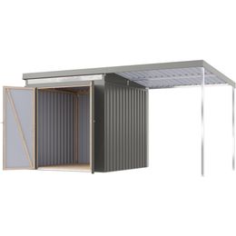Karibu Ger&auml;tehaus "Argonium 2 SET mit Anbaudach"graualuminium, Metall, Ger&auml;teh&auml;user