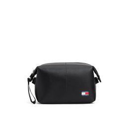 Tommy Jeans Kulturbeutel "TJM HERITAGE LEATHER WASHBAG"schwarz, Leder, Lederimitat, Taschen, Unisex Waschbeutel, Kosmetiktasche mit Logoflagge