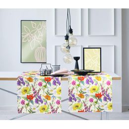 Tischdecke Apelt, B:48cm L:140cm, bunt, Baumwollmischung, Tischdecken, "7001", Sommerblumen all-over