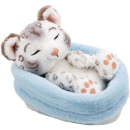 Nici Kinder Kuscheltier "Sleeping Pets, Schneeleopard, 12 cm"wei&szlig;, B:8cm H:12cm L:7cm, Pl&uuml;schfiguren, im K&ouml;rbchen