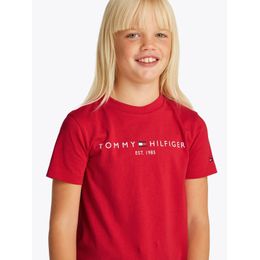 Tommy Hilfiger M&auml;dchen T-Shirt "U ESSENTIAL TEE S/S", rot, Gr. 92, unifarben, Single Jersey, Obermaterial: 100% Baumwolle, Shirts, mit Logoschriftzug
