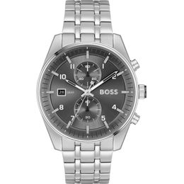BOSS Herren Chronograph "SKYTRAVELLER", silber, Armbanduhren, Quarzuhr, Armbanduhr, Herrenuhr, Edelstahlarmband, analog, Tag