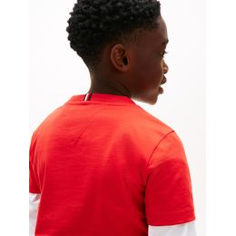 Tommy Hilfiger M&auml;dchen T-Shirt "WAVY FLAG T-SHIRT"rapid rot, Gr. 5, bedruckt, unifarben, Single Jersey, Obermaterial: 100% Baumwolle, Shirts, Kinder