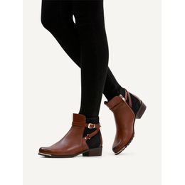 Caprice Damen Stiefelette, Gr. 37, braun, Leder, Textil, Schuhe, Blockabsatz, Boots mit Zierschnalle und Zierriemchen
