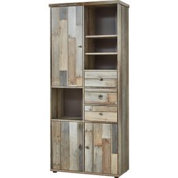 Stauraumschrank Innostyle, B:83cm H:188cm T:39cm, braun, Holzwerkstoff, Schr&auml;nke, "BONANZA", 3 t&uuml;rig, 3 Schubladen, 11 F&auml;cher, Softclose, ABS
