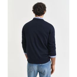 Gant Herren V-Ausschnitt-Pullover "Classic Cotton V-Neck", blau, Basic, Gr. M, unifarben, Strick, Obermaterial: 100% Baumwolle, Pullover, Premium