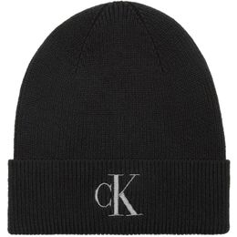 Calvin Klein Damen Beanieschwarz, unifarben, Strick, Baumwollmischung, M&uuml;tzen, Regular fit