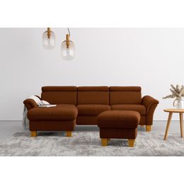 Ecksofa Home Affaire, B:258cm H:84cm T:169cm, rosa, 100% Polyester, Wohnzimmer, Sofas, "Lindgren L-Form", wahlweise mit Bett mit klappbaren Rollen,