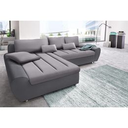 Sit & More Ecksofa SIT & MORE, B:289cm H:83cm T:173cm, grau, Flachgewebe, 2-farbig ( 100% Polyester);Luxus-Kunstleder / Struktur ( 95% Polyester, 5% Baumwolle