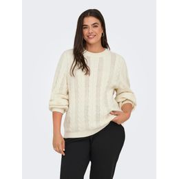 Only CARMAKOMA Damen Strickpullover "CARRUBINA LS CABLE O-NECK KNT NOOS", grau, Gr. M, unifarben, Strick, Obermaterial: 50% Viskose, 27% Nylon, 23%