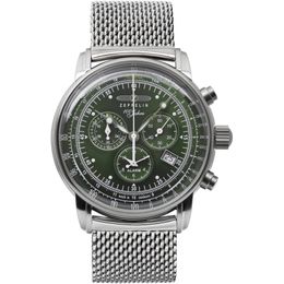 Zeppelin Herren Chronograph "100 Jahre", silber, Armbanduhren, Armbanduhr, Quarzuhr, Herrenuhr, Datum, Stoppfunktion, Made in Germany