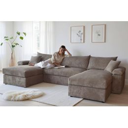 Wohnlandschaft OTTO HOME, B:309cm H:46cm T:162cmtaupe, 100%Polyester, Sofas, "Cosy U-From Breite 309 cm, Sitzaufbau im Sandwich-Federkern", Bez&uuml;ge in