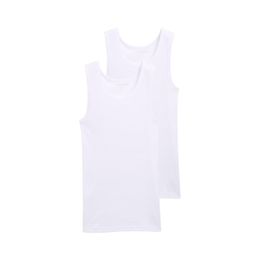 Tom Tailor Herren Tanktops mit Rippstruktur im 2er-Pack, wei&szlig;, Uni, Gr. M/5