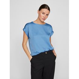 Vila Damen Kurzarmshirt "VIELLETTE S/S SATIN TOP - NOOS", blau, Gr. 40, unifarben, Satin, Obermaterial: 100% Polyester, Shirts, Kunstfaser, regular