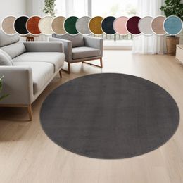 Teppich Paco Home, H:14mm &Oslash;:160cm, grau, Polyester, Wohnzimmer, Teppiche, "Cadiz 630", Kurzflor, Uni-Farben, besonders weich, waschbar, Wohnzimmer