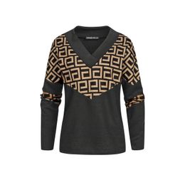 CLOUD 5IVE Damen Sweater "CLOUD 5IVE V-Neck Sweater Pullover mit Geo-Print"schwarz, beige, Gr. XL, unifarben, 88% Polyester, 12% Viskose, Sweatshirts