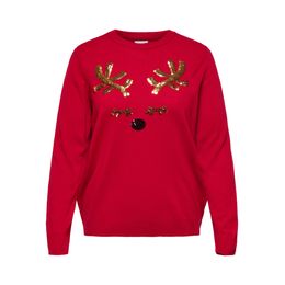 Only CARMAKOMA Damen Weihnachtspullover "CARXMAS SHINE LS ONECK KNT"salsa detail:sequins antler, Gr. M, gemustert, Strick, Obermaterial: 100%