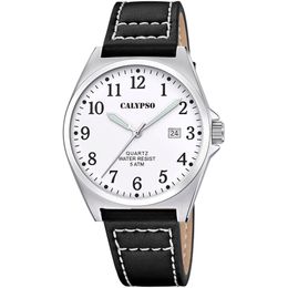 Calypso Watches Herren Quarzuhr "Basic", schwarz, Armbanduhren, Armbanduhr, Herrenuhr, Lederarmband, analog, Tag