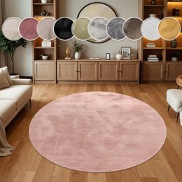Fellteppich Paco Home, H:14mm &Oslash;:80cm, pink, Polyester, Teppiche, "Kunstfell Soft 380", Langflor, Kuschelteppich - besonders weich, Uni-Farben
