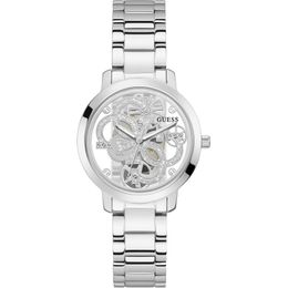 Guess Damen Quarzuhr "QUATTRO CLEAR", silber, Armbanduhren, Armbanduhr, Damenuhr, analog, Edelstahlarmband