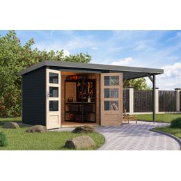 Gartenhaus Karibuanthrazit, graualuminium, Massivholz, Gartenh&auml;user, "Jupiterino 3,5 SET, in verschiedenen Farben", inkl. Anbaudach