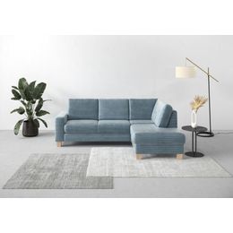 Ecksofa Home Affaire, B:236cm H:91cm T:170cm, blau, 100% Polyester, Wohnzimmer, Sofas, "Summer L-Form", mit Ottomane, wahlweise mit Bettfunktion und