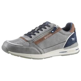 Mustang Shoes Herren Sneaker, Gr. 44, grau, Lederimitat, kontrastfarbene Details, Schuhe, mit Au&szlig;enrei&szlig;verschluss, Freizeitschuh, Halbschuh,