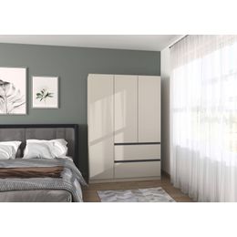 Dreht&uuml;renschrank Rauch, B:136cm H:197cm T:54cmbeige (champagner), eingriffe graumetallic, Holzwerkstoff, Schr&auml;nke, "Kleiderschrank Schrank Garderobe