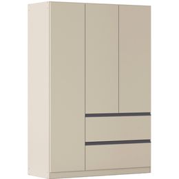 Dreht&uuml;renschrank Rauch, B:136cm H:197cm T:54cmbeige (champagner), eingriffe graumetallic, Holzwerkstoff, Schr&auml;nke, "Kleiderschrank Schrank Garderobe