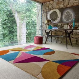 Wollteppich FLAIR RUGS, B:120cm H:12mm L:170cmmehrfarbig, Wolle, Wohnzimmer, Teppiche, "Oblix mehrfarbig", mit geometrischem Design