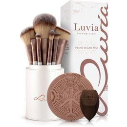 LUVIA COSMETICS Kosmetikpinsel-Set "Prime Vegan Pro", braun, Kosmetikpinsel, Mit 12 Pinseln aus Nurai-Haar, Schwamm und Reinigungsmatte, vegan.