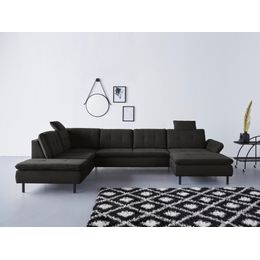 Wohnlandschaft Home Affaire, B:347cm H:83cm T:226cm, schwarz, 100% Polyester, Sofas, "Birkholm U-Form", Armlehnverstellung, auch in Easy Clean Bezug