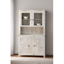 Buffet OTTO HOME, B:107cm H:190cm T:40cmnatur gewischt, Massivholz, K&uuml;che, Schr&auml;nke, "Prem", mit dekorative Fr&auml;sungen, handgefertigt, Unika-M&ouml;bel,