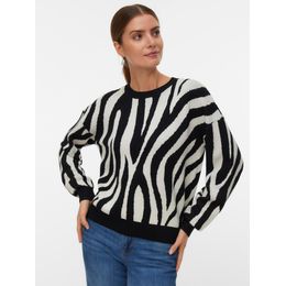V&eacute;ro Moda VERO MODA Damen Strickpullover "VMSILJEANIMAL LS O-NCK PULLOVER GA NOOS"birch pattern:with schwarz zebra pattern, Gr. S, gemustert, Strick,