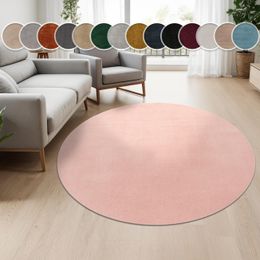 Teppich Paco Home, H:14mm &Oslash;:160cm, rosa, Polyester, Wohnzimmer, Teppiche, "Cadiz 630", Kurzflor, Uni-Farben, besonders weich, waschbar, Wohnzimmer