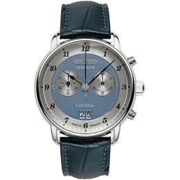 Zeppelin Herren Chronograph "Friedrichshafen Big Date", blau, Armbanduhren, Armbanduhr, Herrenuhr, Made in Germany, analog, Tag, Stoppfunktion