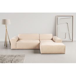 Ecksofa WERK2, B:253cm H:70cm T:188cm, beige, 100% PES, Wohnzimmer, Sofas, "Zeus-L modern & zeitlos, Breite 253 cm, bequemes Sofa", Curvy Trend