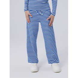 name it M&auml;dchen Jerseyhose "NKFSURAJA STRAIGHT PANT NOOS", blau, Gr. 104, geringelt, gestreift, Rippware, Obermaterial: 95% Baumwolle, 5% Elasthan,