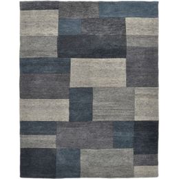 Wollteppich Theko, B:190cm H:18mm L:290cm, grau, Schurwolle, Wohnzimmer, Teppiche, "Dalas - 7709, handgekn&uuml;pft", reine Wolle, Patchwork Design,