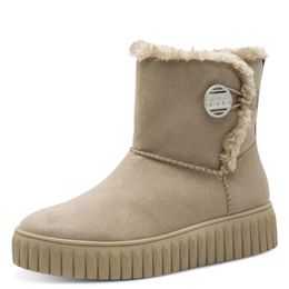 Marco Tozzi Damen Winterboots, Gr. 41taupe, Textil, Veloursleder, kontrastfarbene Details, unifarben, Schuhe, Plateau, Rei&szlig;verschlussboots mit