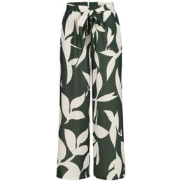 CLOUD 5IVE Damen Stoffhose "CLOUD 5IVE Pants with floral aop and tie belt"beige, gr&uuml;n, Gr. M, 95% Polyester, 5% Elasthan, Hosen