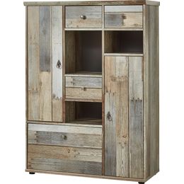 Highboard Innostyle, B:99cm H:133cm T:39cm, braun, Holzwerkstoff, Wohnzimmer, Sideboards, "BONANZA", 2 Holzt&uuml;ren, 3 Schubladen, 11 F&auml;cher, Softclose,