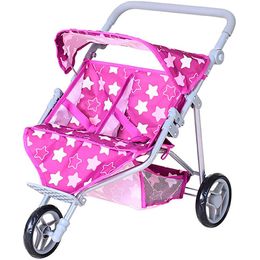 KNORRTOYS Kinder Puppen-Zwillingsbuggy "Duo", rosa, Kunststoff, Metall, Stoff, B:64cm H:55cm T:48cm, Puppenwagen