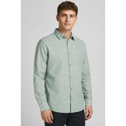 Jack & Jones Langarmhemd JACK & JONES "JJESUMMER LINEN BLEND SHIRT L/S SN", Herren, Gr. S, N-Gr, granite gr&uuml;n, Web, Obermaterial: 70% Baumwolle, 30% Leinen, unifarben, normal normal, Hemden, Baumwollmischung, regular fit
