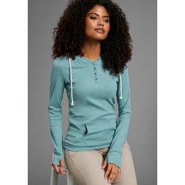 Kangaroos Damen Kapuzenshirt, gr&uuml;n, Gr. 42, unifarben, Rippware, Obermaterial: 100% Baumwolle, Shirts, Langarm mit Daumenl&ouml;chern, figurbetonter