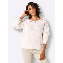 Damen Strickpullover "Leinen-Baumwoll-Pullover", wei&szlig;, Gr. 48, CREATION L PREMIUM, unifarben, 70% Baumwolle, 30% Leinen, Pullover