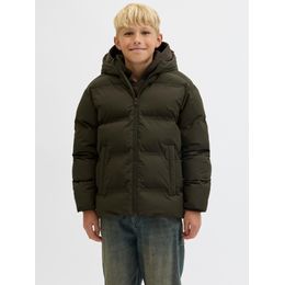 Jack & Jones Jungen Steppjacke "JJESOHO PUFFER HOOD SN JNR", gr&uuml;n, Gr. 140, JACK & JONES JUNIOR, unifarben, Web, Obermaterial: 100% Polyester, Jacken