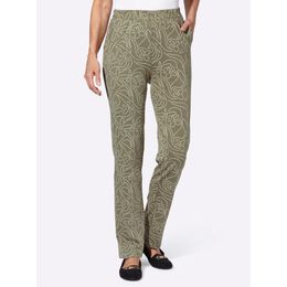 Damen Schlupfhose, gr&uuml;n, Gr. 48, gebl&uuml;mt, gemustert, 100% Baumwolle, Hosen