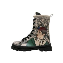 DOGO Damen Stiefelette "Gisele Schn&uuml;rstiefel Boots Colorful Lady Damen Stiefeletten", Gr. 39, grau, Lederimitat, Schuhe, Handgefertigt