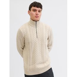 Jack & Jones JACK & JONES Herren Troyer "JPRBLUSEAN KNIT CABLE HALF ZIP SN"silber lining detail:melange, Gr. L, meliert, Strick, Obermaterial: 57% Polyacryl, 43%